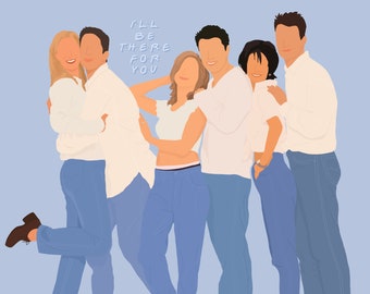 Chibi Friends Digital Cartoons Monica Ross Chandler Joey - Etsy