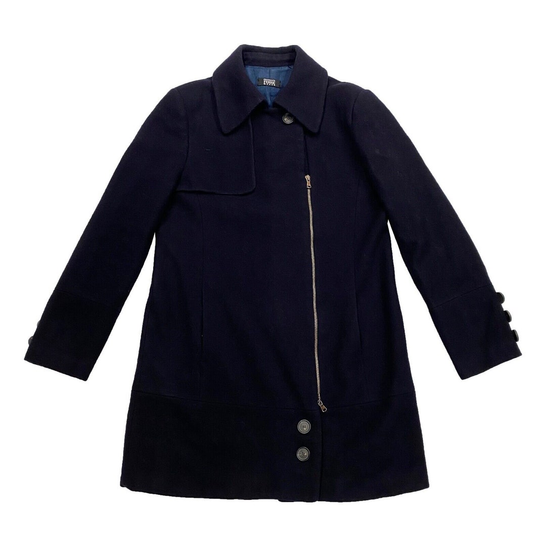 Gianfracno Ferre Women's Wool Zip Coat Jacket | Vintage Designer Navy ...
