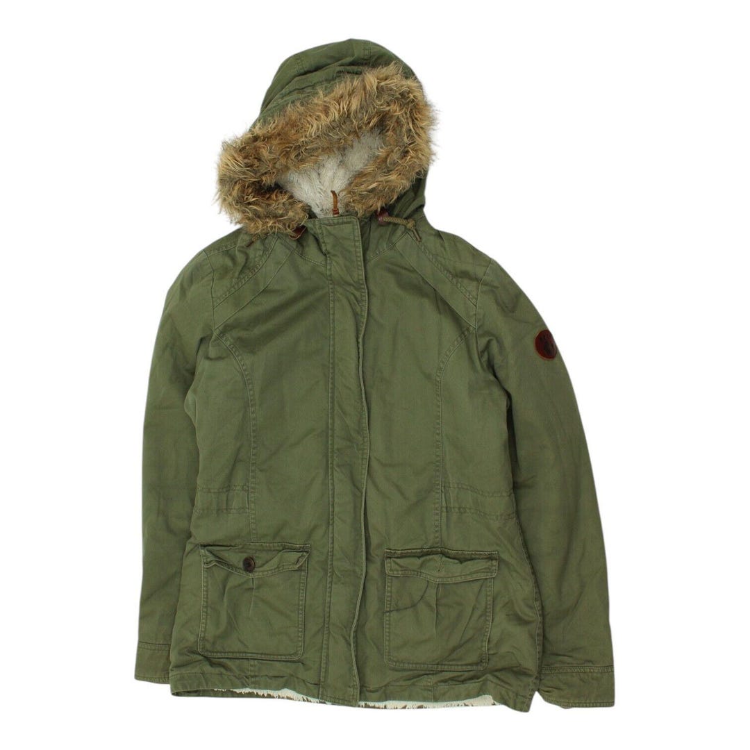Roxy Womens Green Fleece Lined Faux Fur Parka Jacket | Hooded Designer ...