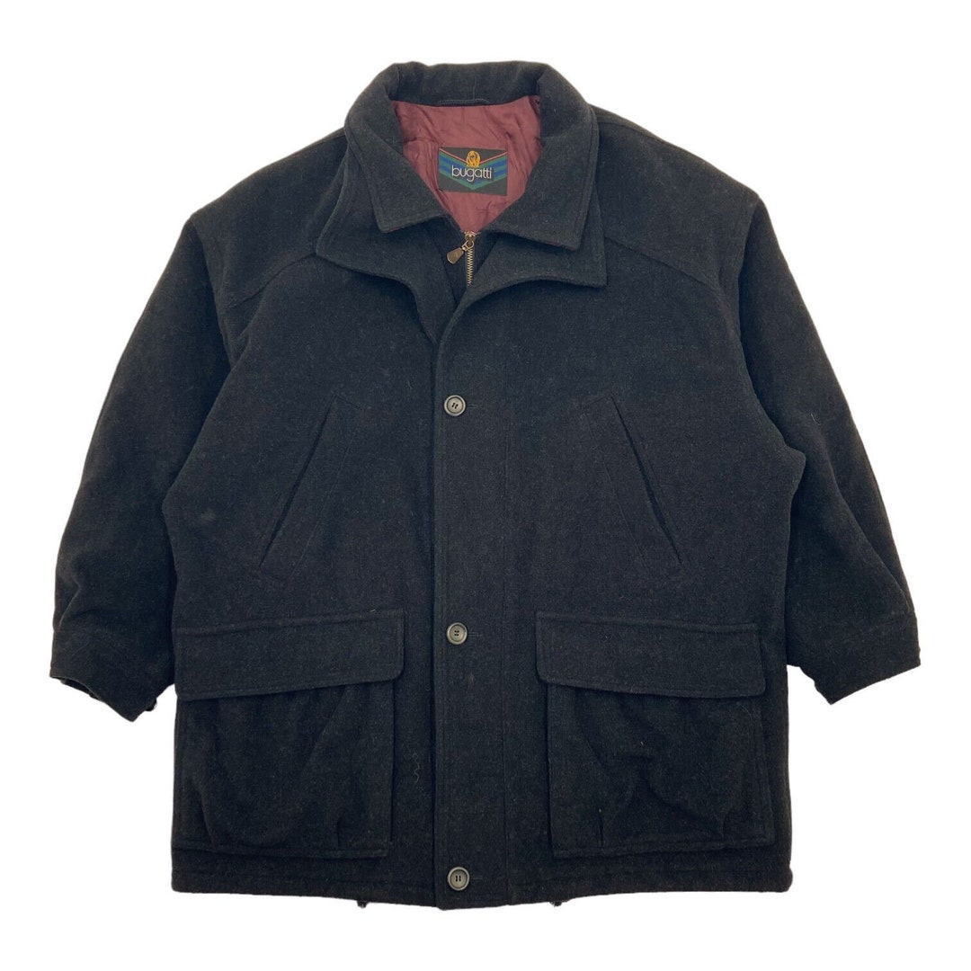 Bugatti Mens Long Black Wool Coat | Vintage High End Designer Overcoat ...