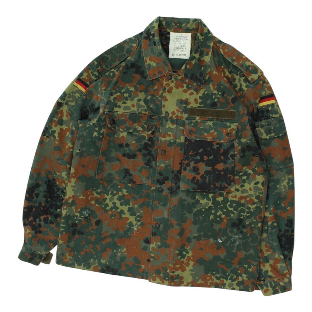 Vintage German Military Jacket | Mens Green Camo Collared Field Coat ...