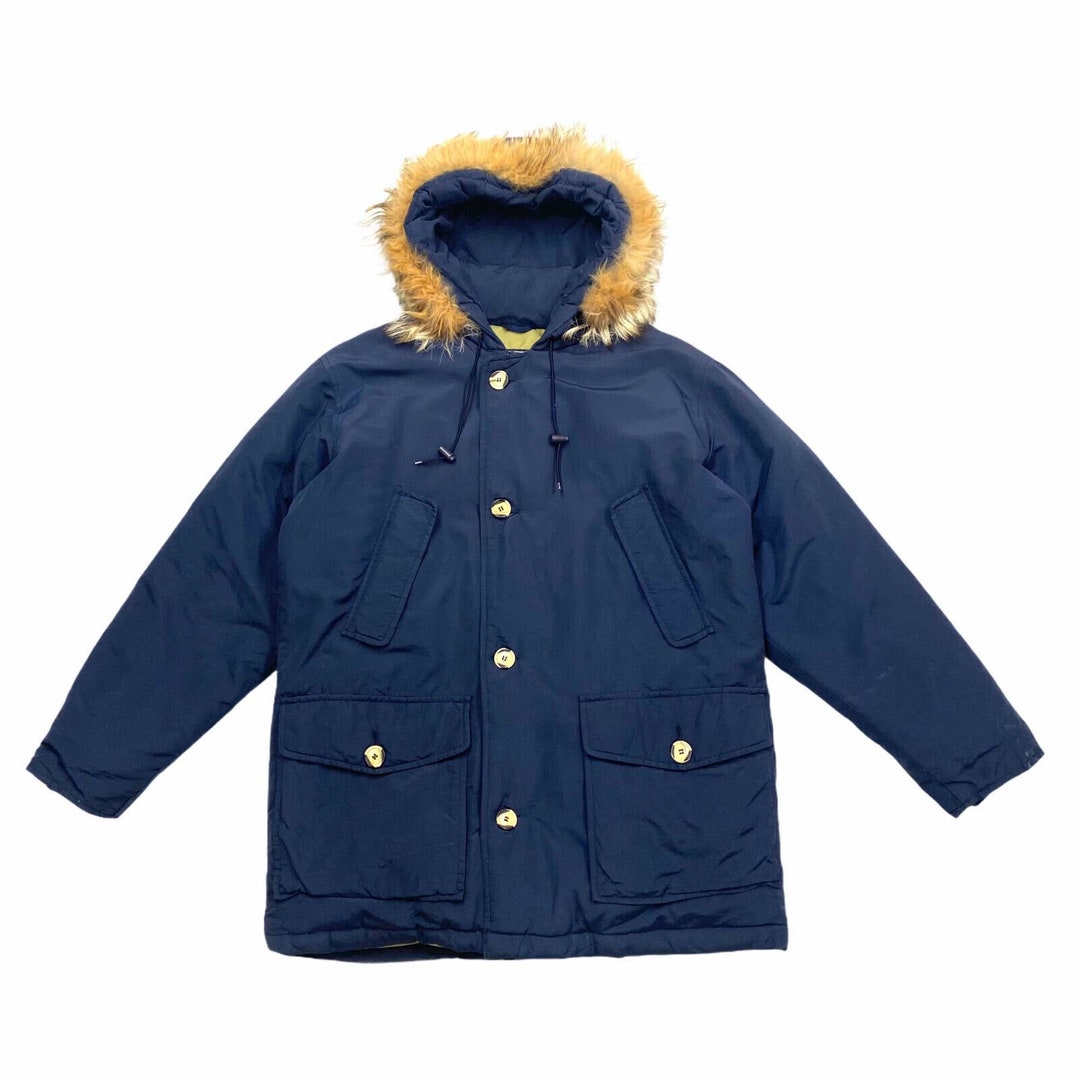 Farrow's Workwear Padded Fur Trim Parka Coat | Vintage Designer Navy ...