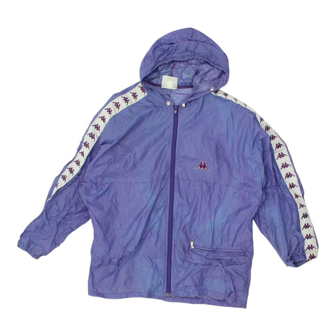 Kappa Womens Rain Jacket | Vintage Hooded Tape Logo Designer Polyamide ...