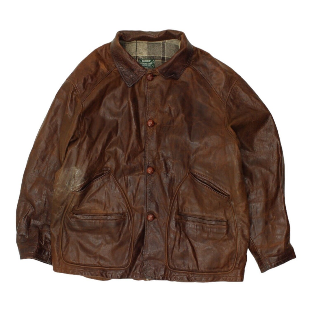Barron & Co Mens Brown Leather Tartan Lined County Jacket Vintage High ...