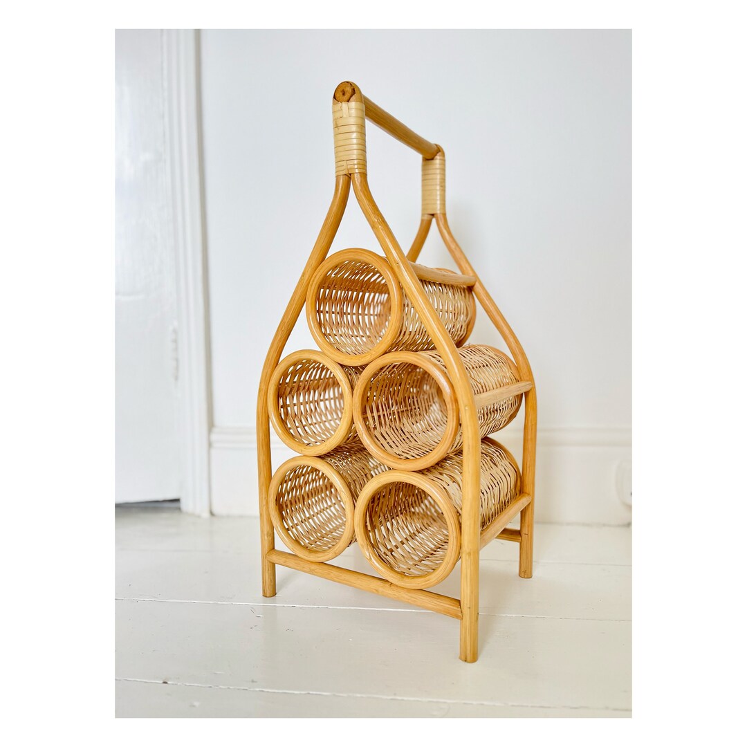 Mid-century Boho Bamboo and Rattan Wine Rack - Etsy