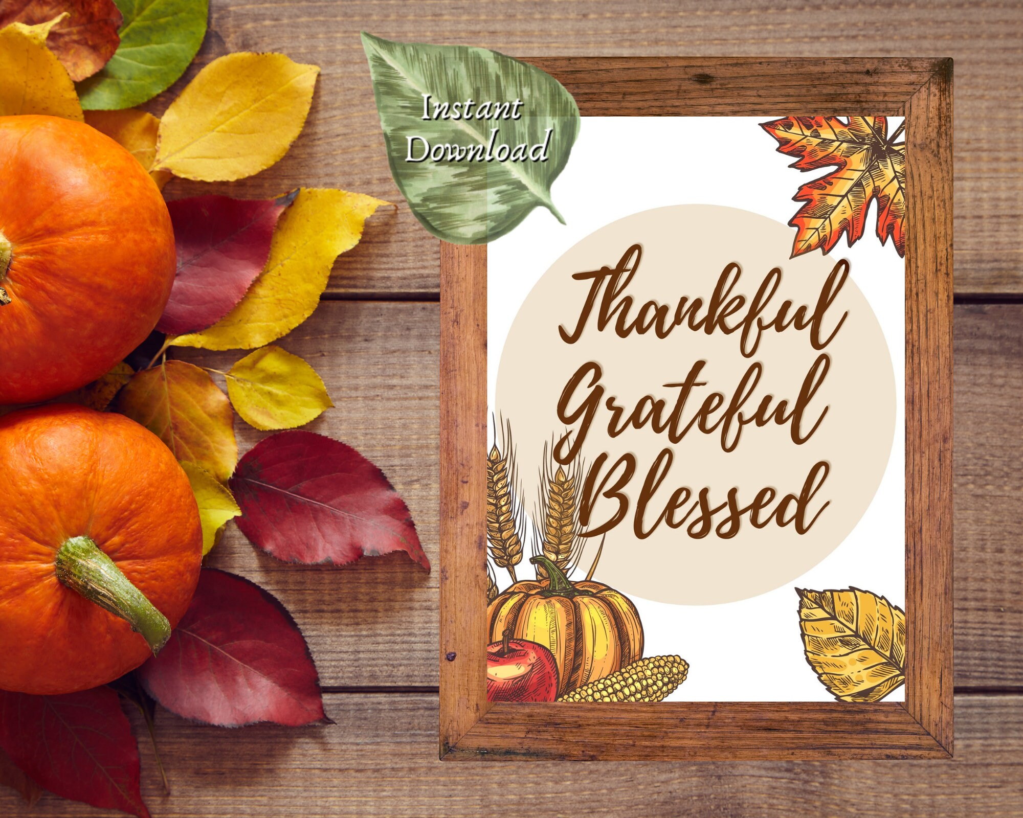 Thankful Grateful Blessed Printable Wall Decor, Thanksgiving ...