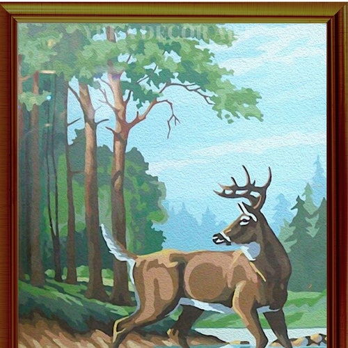 Deers in Forest PAINT by NUMBER Kit Adult Mountain Stream - Etsy