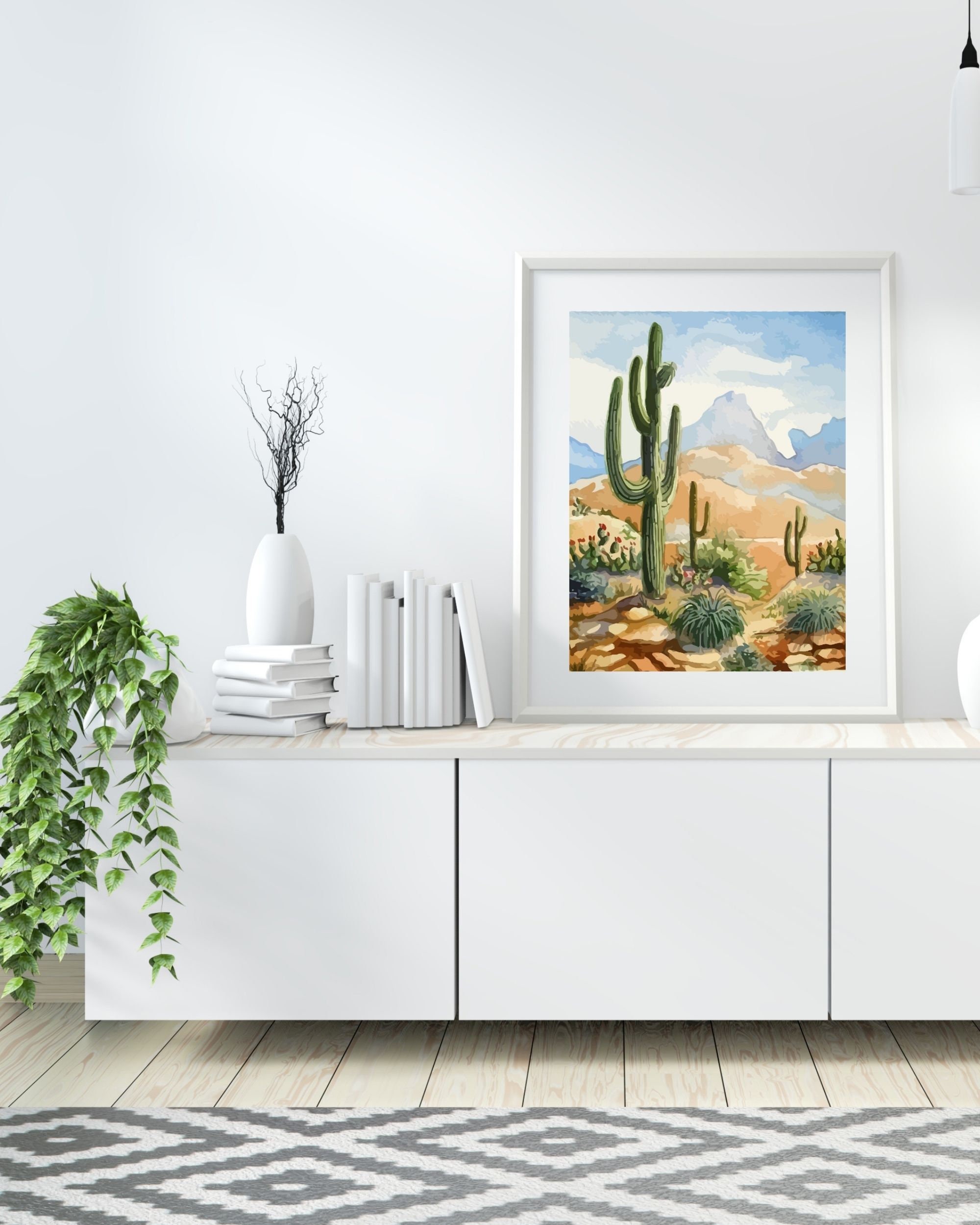 Desert Landscape PAINT by NUMBER Kit Cactus Flowers Sunset | Etsy