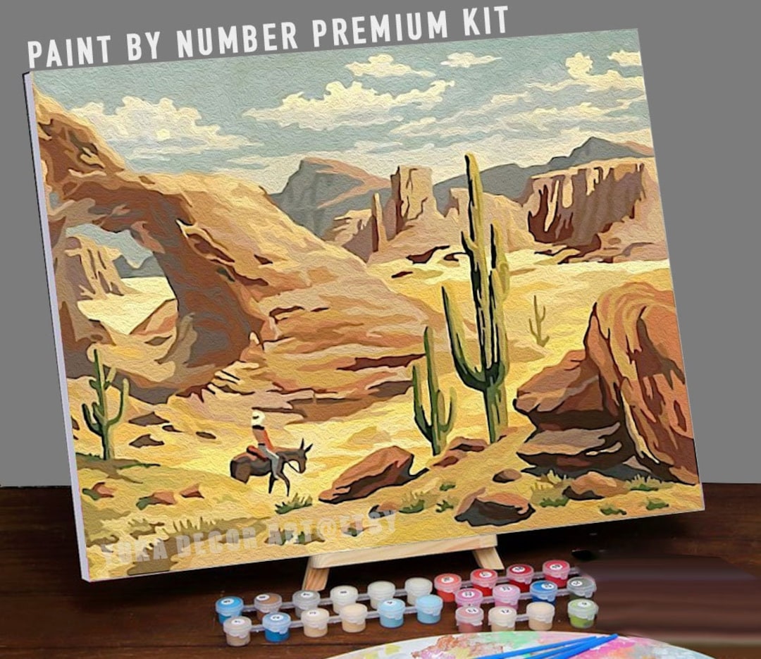 Vintage Inspired PAINT by NUMBER Kit Adult Desert Travelling Cowboy ...