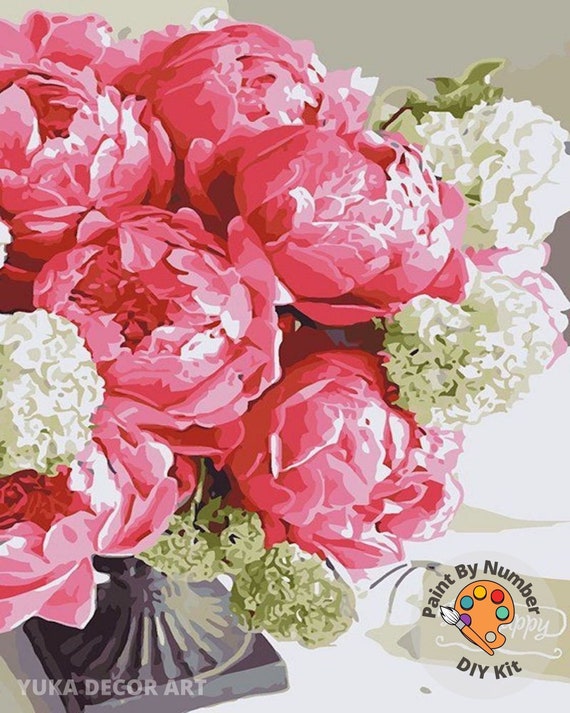 Pink Peonies Paint by Number Kit Adult Flowers Still Life | Etsy
