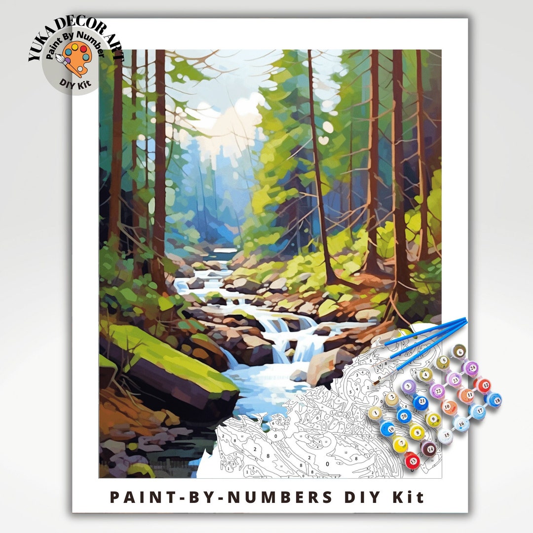 River Stream PAINT by NUMBER Kit for Adult Forest River Landscape Easy ...