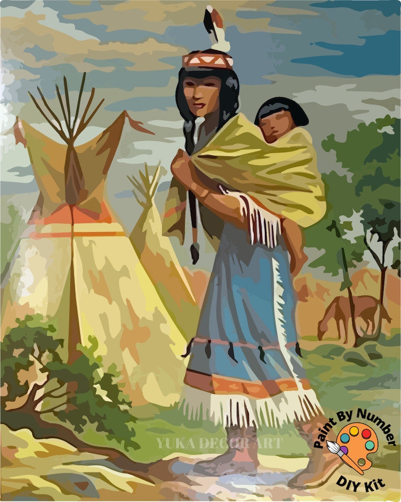 Vintage PAINT by NUMBER DIY Kit for Adult , Native American Vintage ...