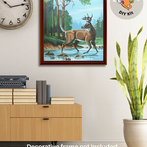 Forest Deer PAINT by NUMBER Kit Adult , Mountain Forest Vintage Style ...