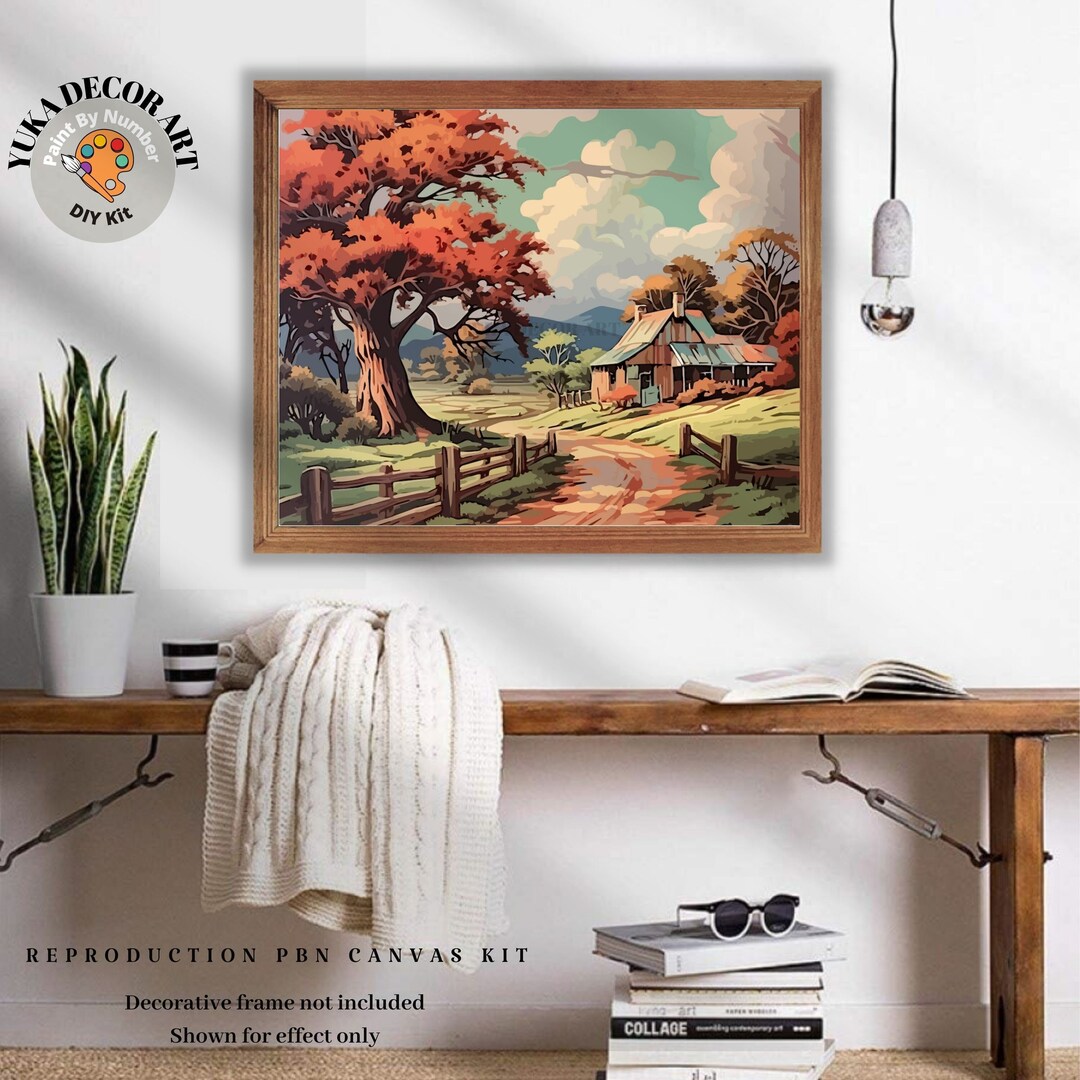 Country Landscape PAINT by NUMBER DIY Kit for Adult 1960s Vintage Style ...