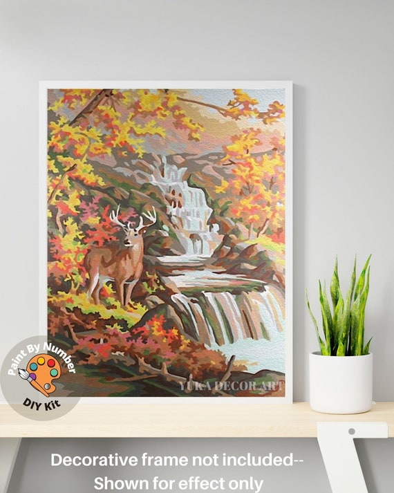 Waterfall PAINT by NUMBER Kit Adultmountain Antlervintage - Etsy