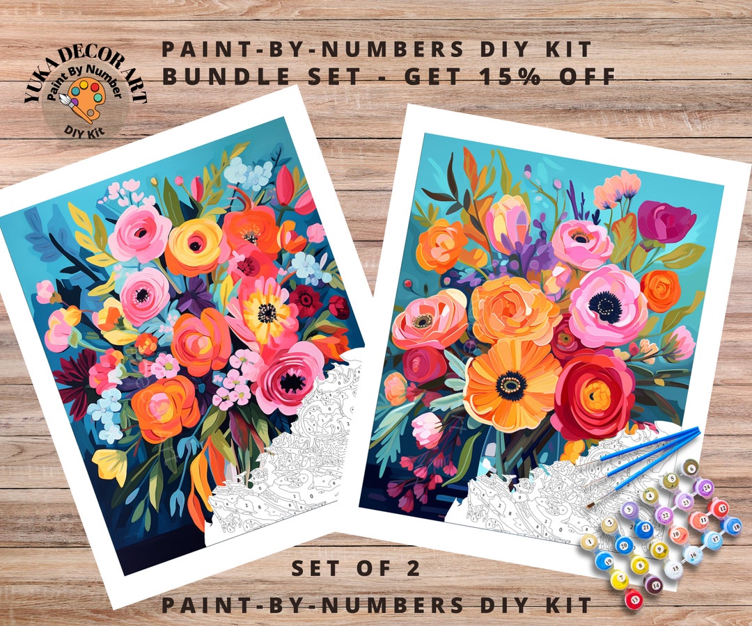 Springflowers PAINT by NUMBER Kit Adults | Set of 2 | Wildflowers in ...