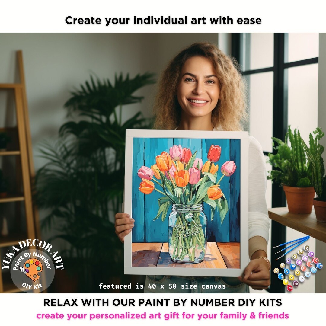 Pink Tulips PAINT by NUMBERS Kit for Adultsvase of Flowers Still Life ...