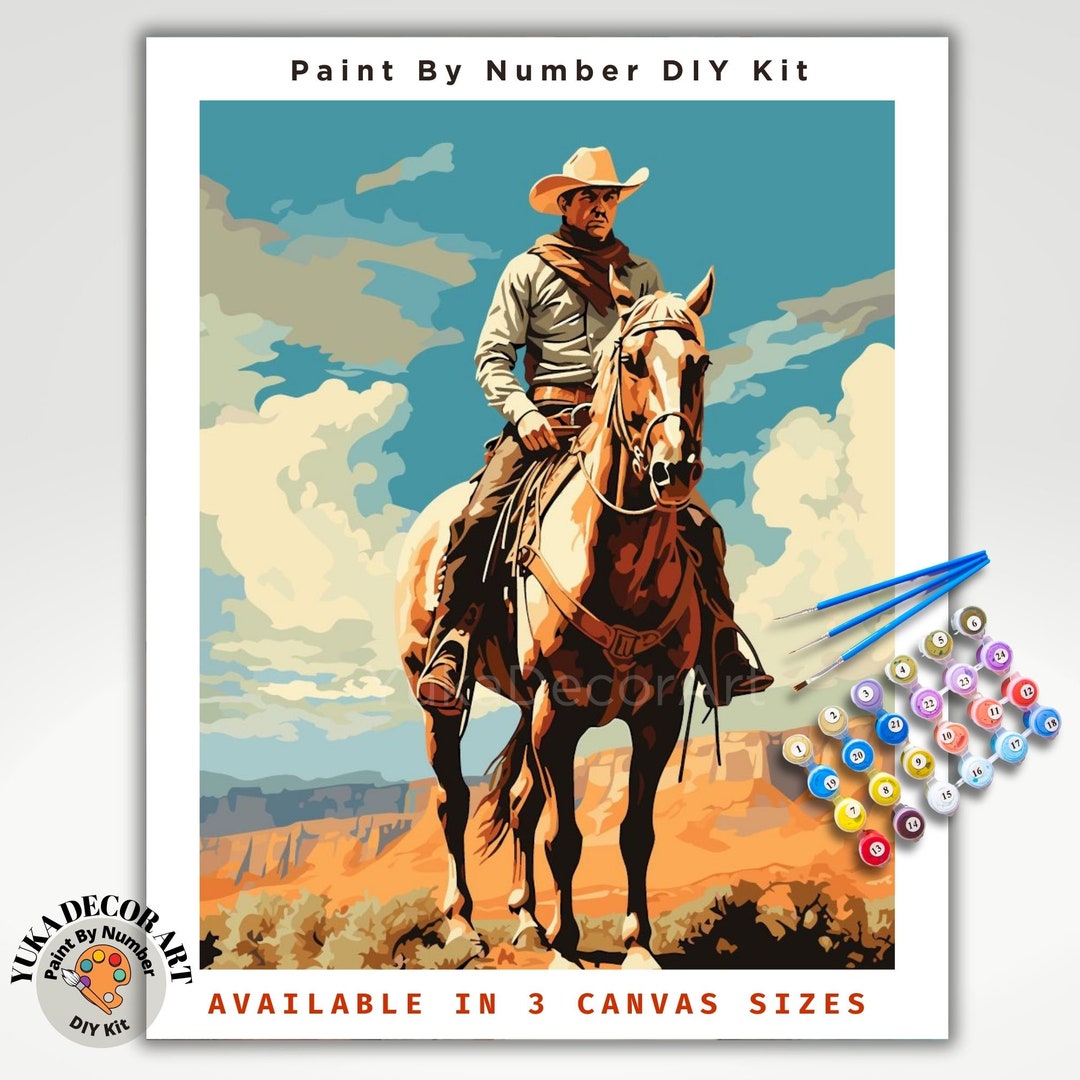 Vintage Style PAINT by NUMBER Kit Adult Cowboy Desert Midwest Art Easy ...