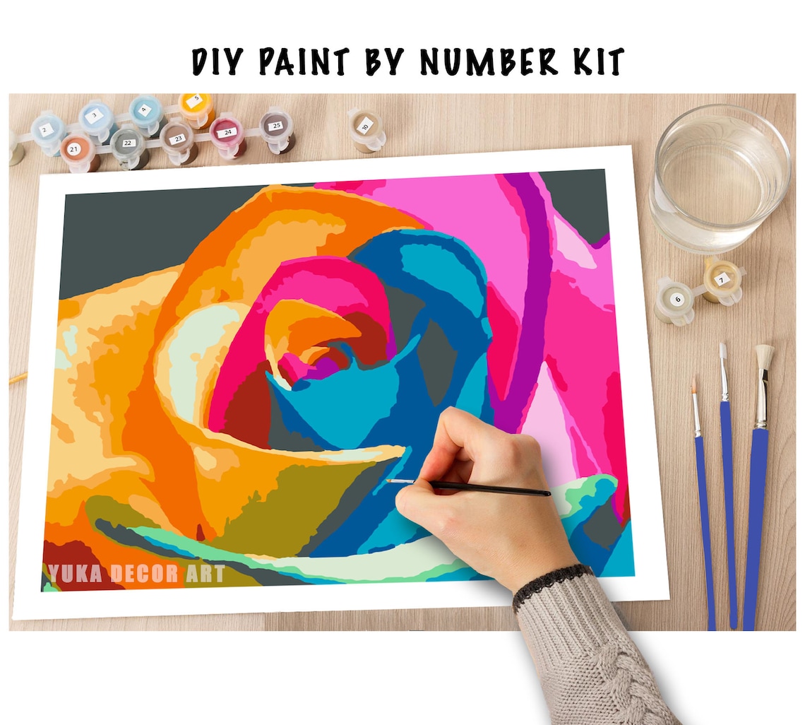 Rainbow Rose PAINT by NUMBER Kit for Adults Garden | Etsy