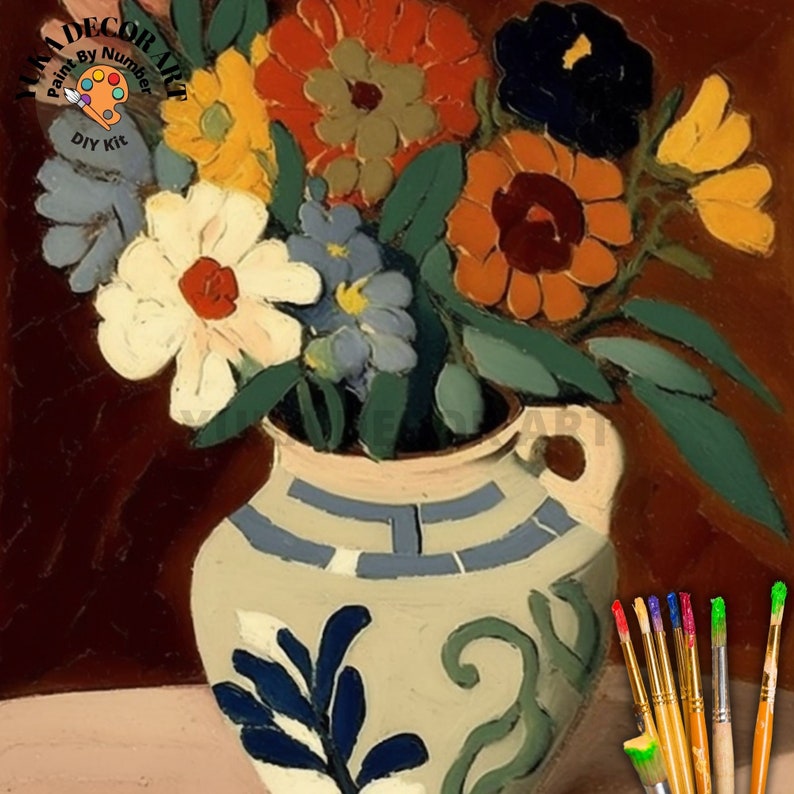 Vintage Flowers PAINT by NUMBER Kit Adult Matisse Style Art Floral ...
