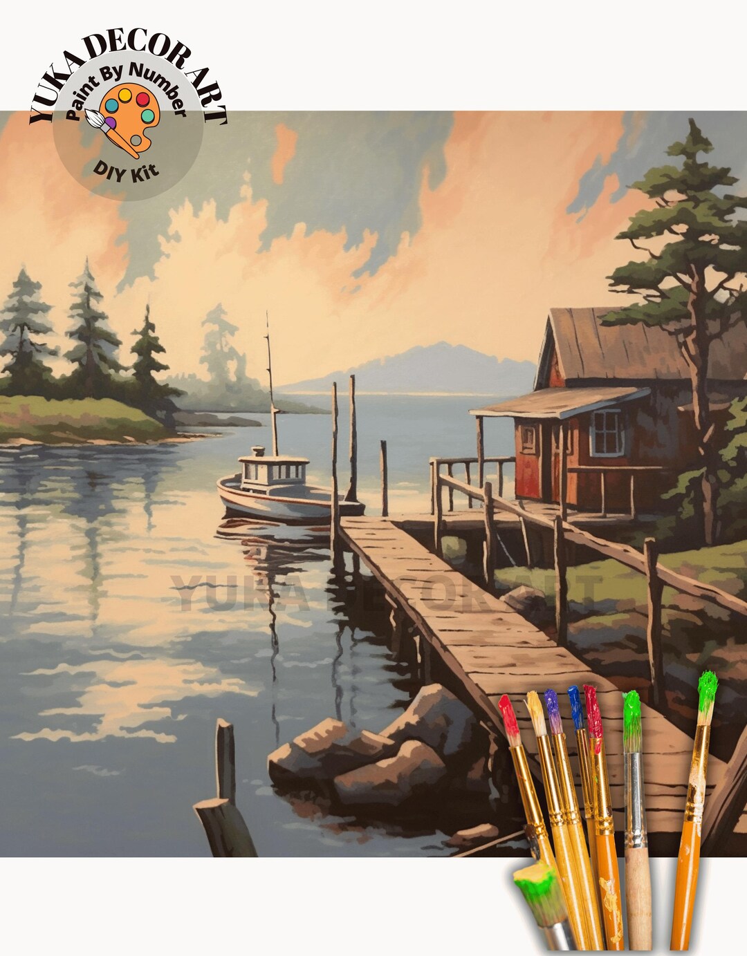 Lakeside Boat Vintage Style PAINT by NUMBER Kit Adult, Landscape ...