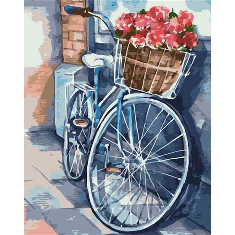 Paint by Numbers DIY Kit for Adults | Pink Vespa ,bicycle Flowers ...
