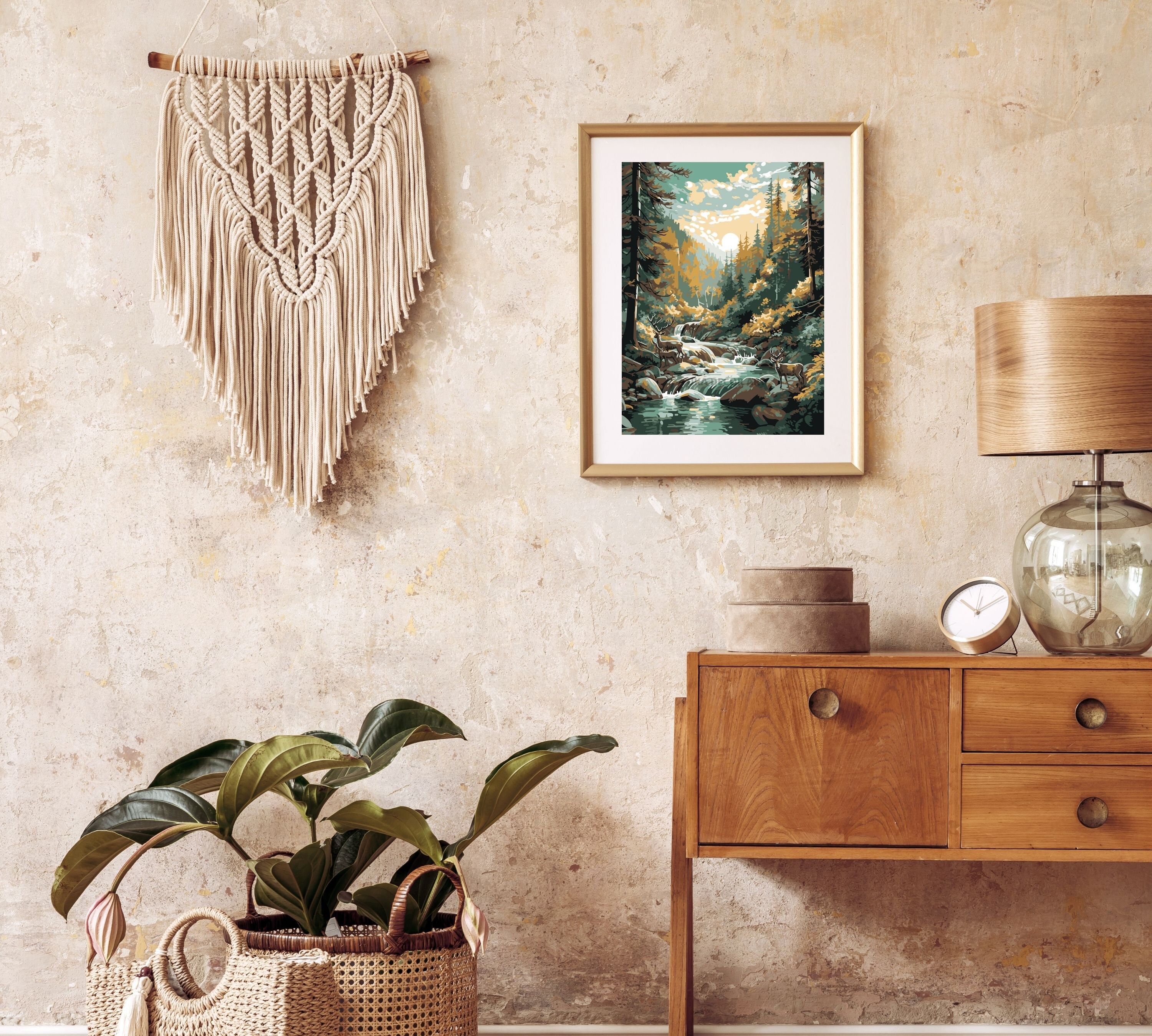 Vintage Style PAINT by NUMBER Kit Adult, Stream River Landscape ...