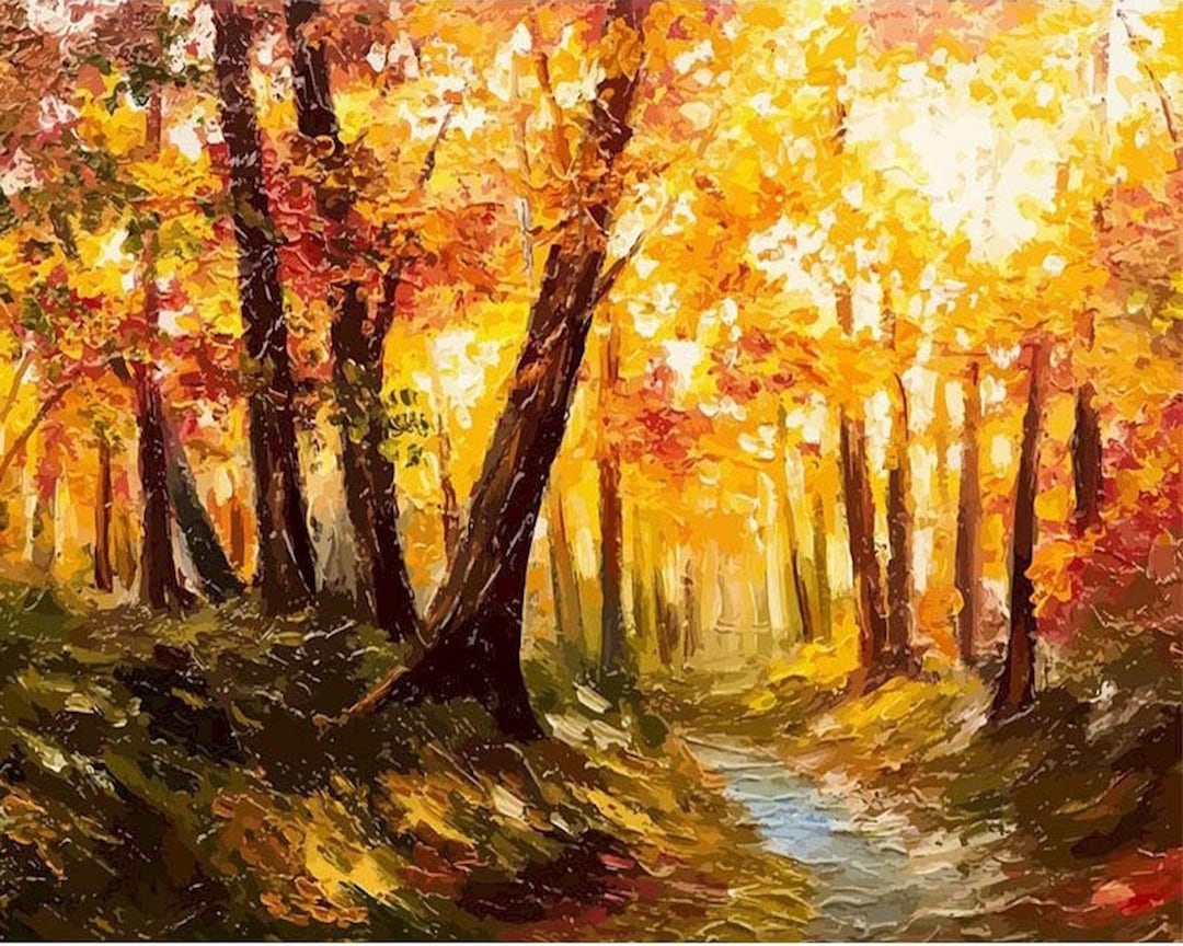 Nature PAINT by NUMBER Kit for Adults ,forest Autumn Scenery,easy ...