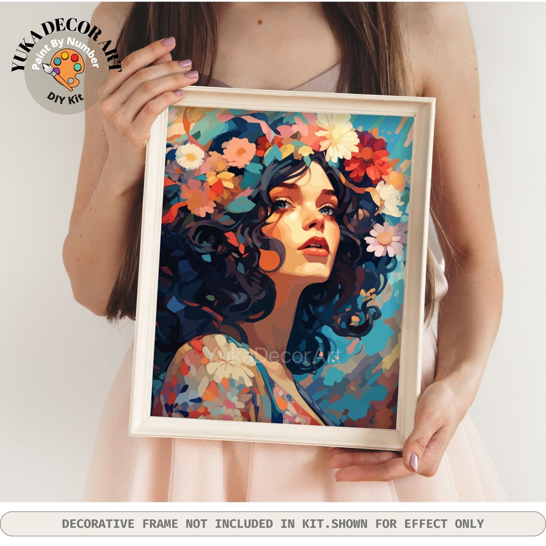 Boho Girl Flower PAINT by NUMBERS DIY Kit for Adults Colorful Vibrant ...
