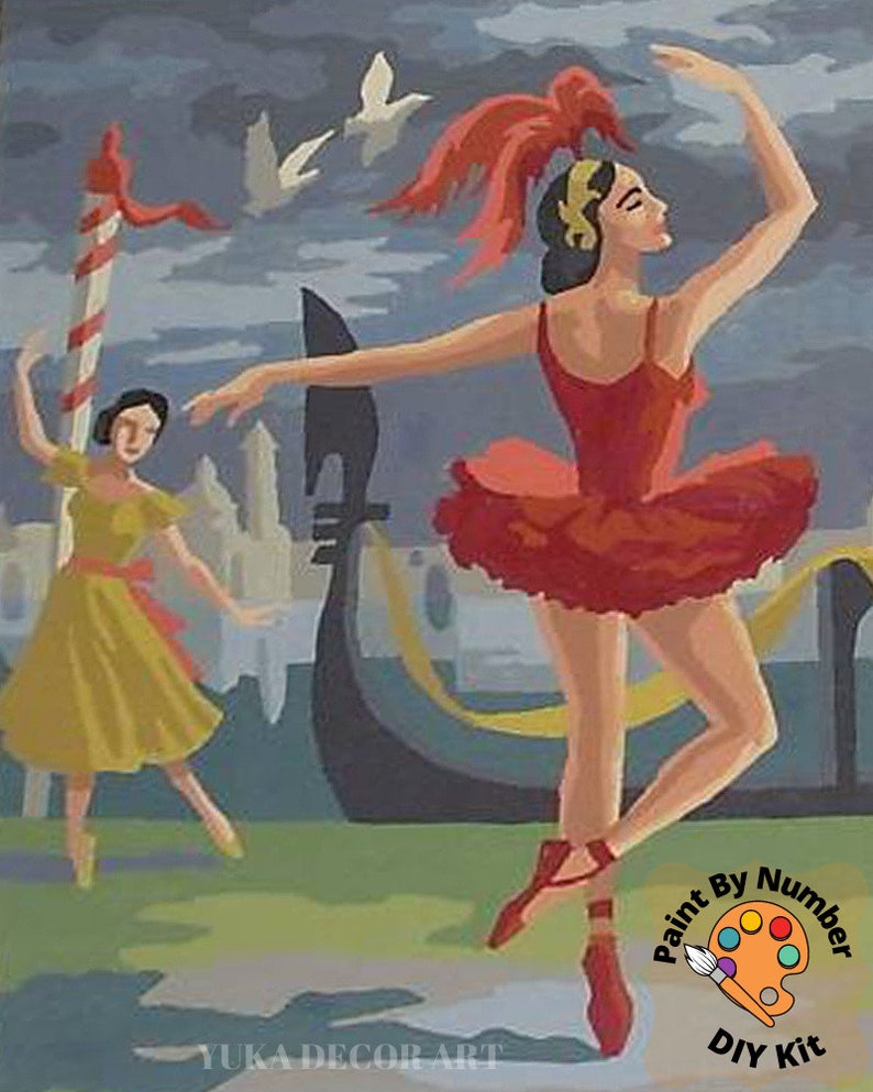 Vintage Paint by Number Set of 2,ballet Dancer Couple,moonlit Lake ...