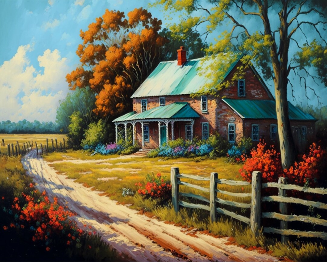 Countryside PAINT by NUMBER Kit for Adult , DIY Nature Vintage Style ...