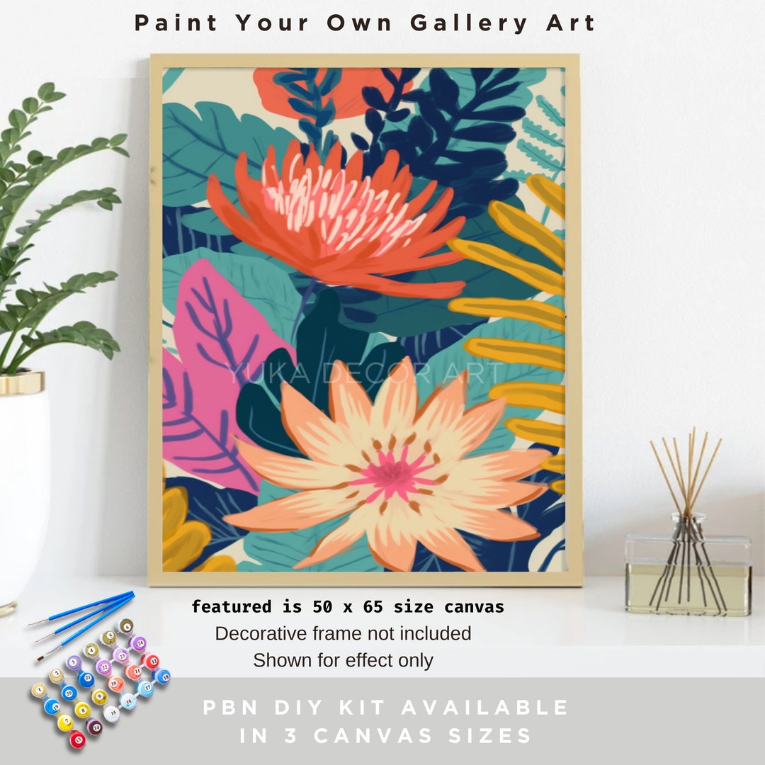 Whimsical Flowers PAINT by NUMBER Kit for Adults Modern Floral Art Easy Beginner Acrylic Paint ...