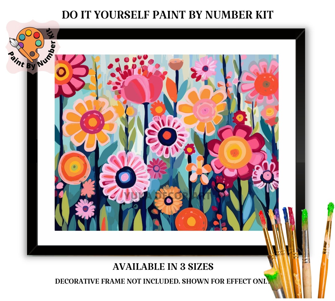 Flowers PAINT by NUMBER Kit for Adults Modern Boho Whimsical Art Easy Beginner Acrylic Paint DIY ...