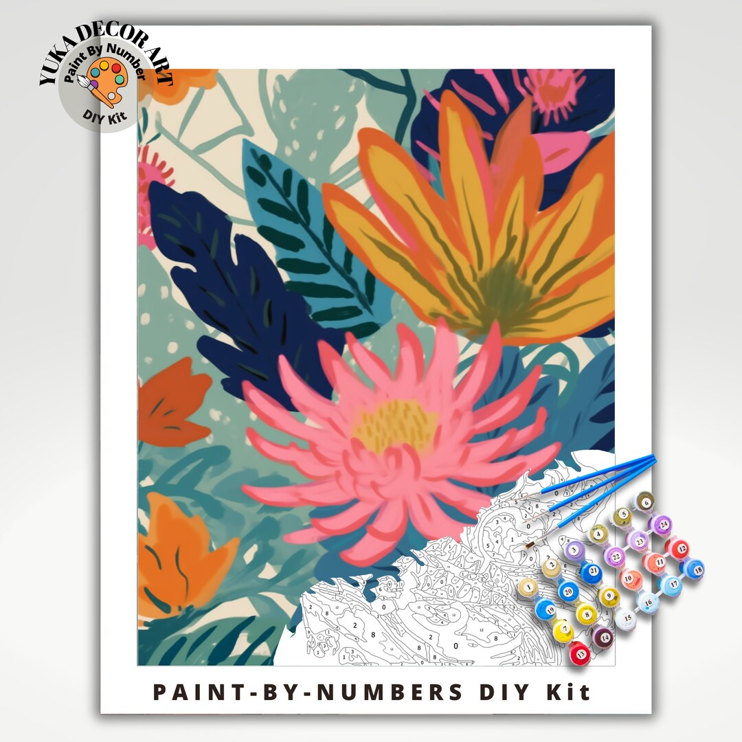 Boho PAINT by NUMBER Kit for Adults Modern Art Whimsical Flowers Easy Beginner Acrylic Paint DIY ...