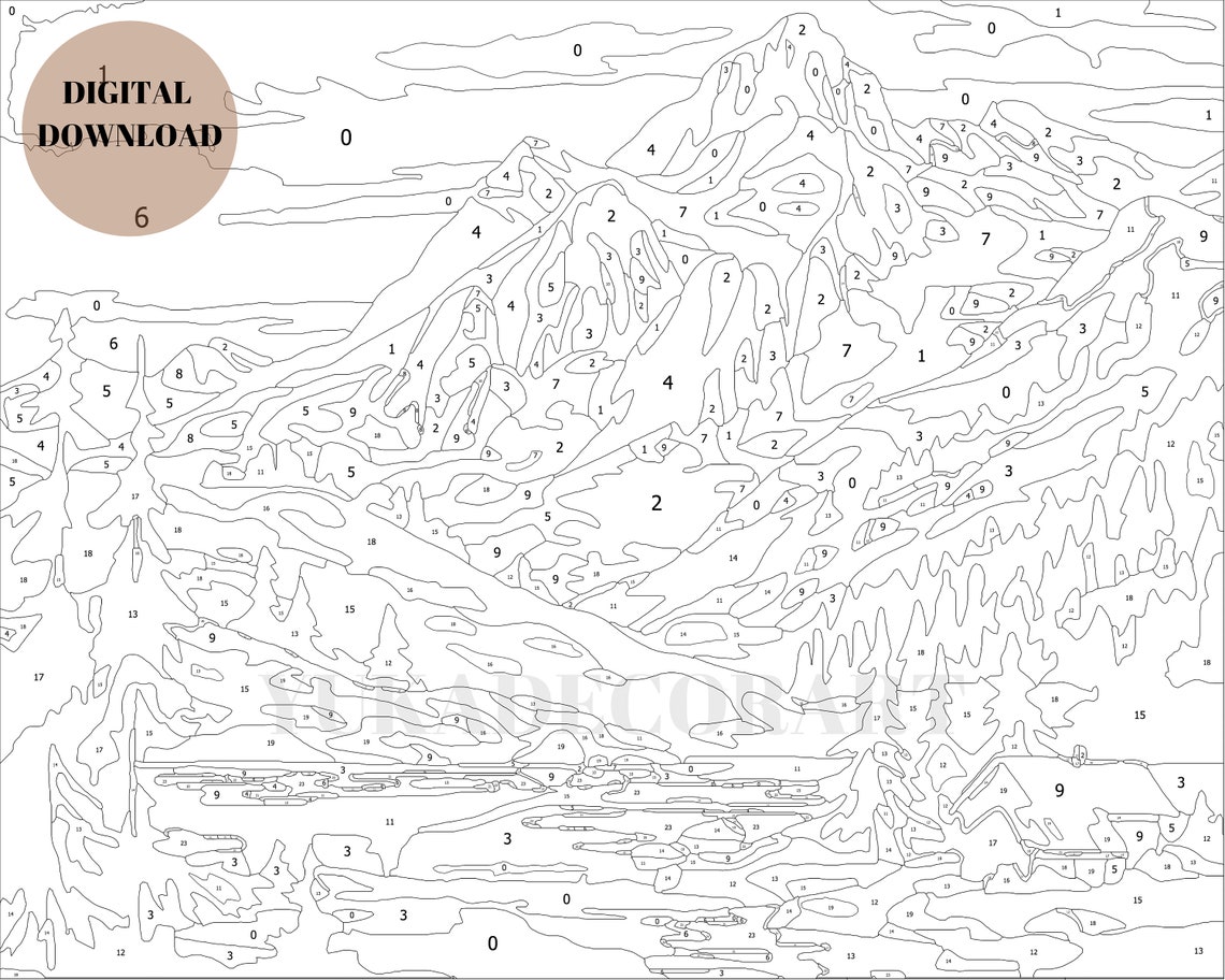 Snow Mountain DIY Nature Vintage Style Art - PAINT by NUMBER Digital ...