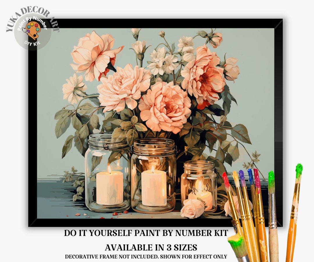 Mason Jar Flowers PAINT by NUMBER Kit Adult, Vintage Style Rustic ...