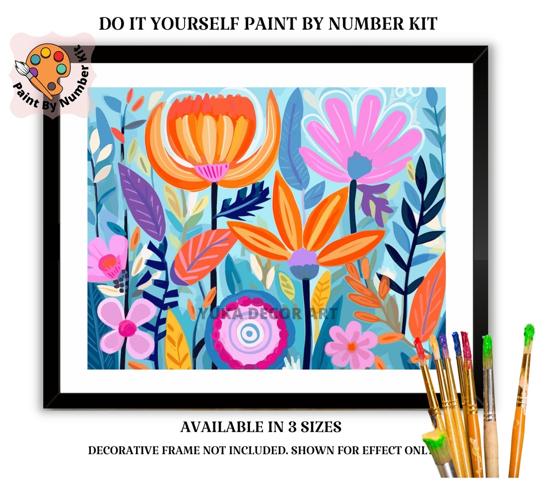 DIY Flowers PAINT by NUMBER Kit for Adults Modern Boho Whimsical Art Easy Beginner Acrylic Paint ...