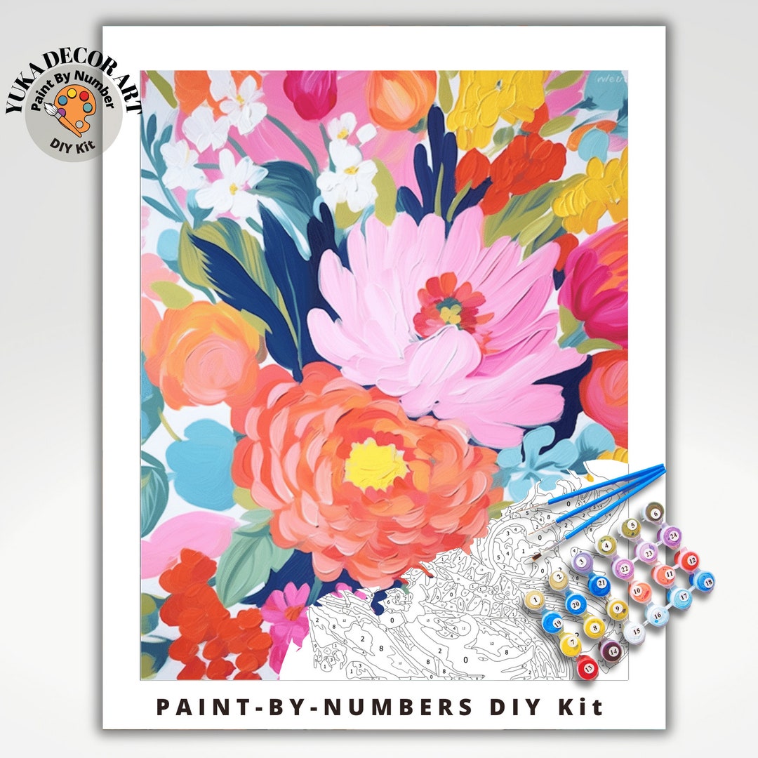 Pink Flowers PAINT by NUMBERS Kit Adult Easy Beginner Floral Art Garden ...