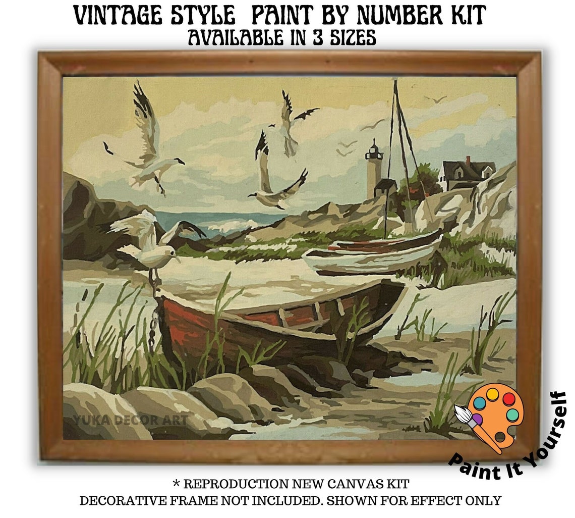 Vintage Style PAINT by NUMBER Kit for Adult , DIY Flying Seagulls ...