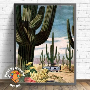 Desert Landscape PAINT by NUMBER Kit, Cactus Flowers Sunset Mountain ...