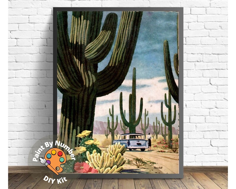 Desert Landscape PAINT by NUMBER Kit Cactus Flowers Sunset - Etsy