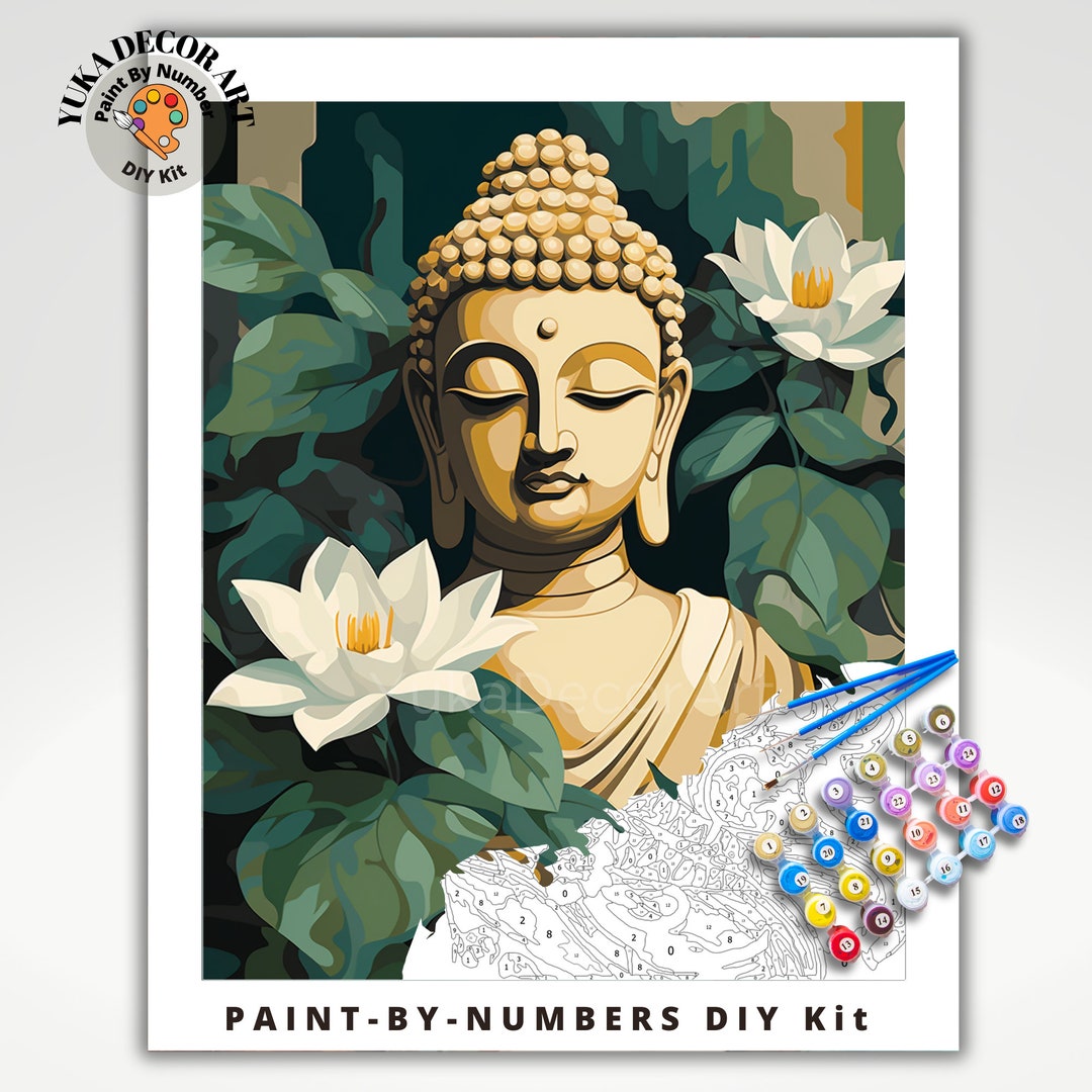PAINT by NUMBERS Kit for Adults Buddha Statue White Lotus Flower DIY ...
