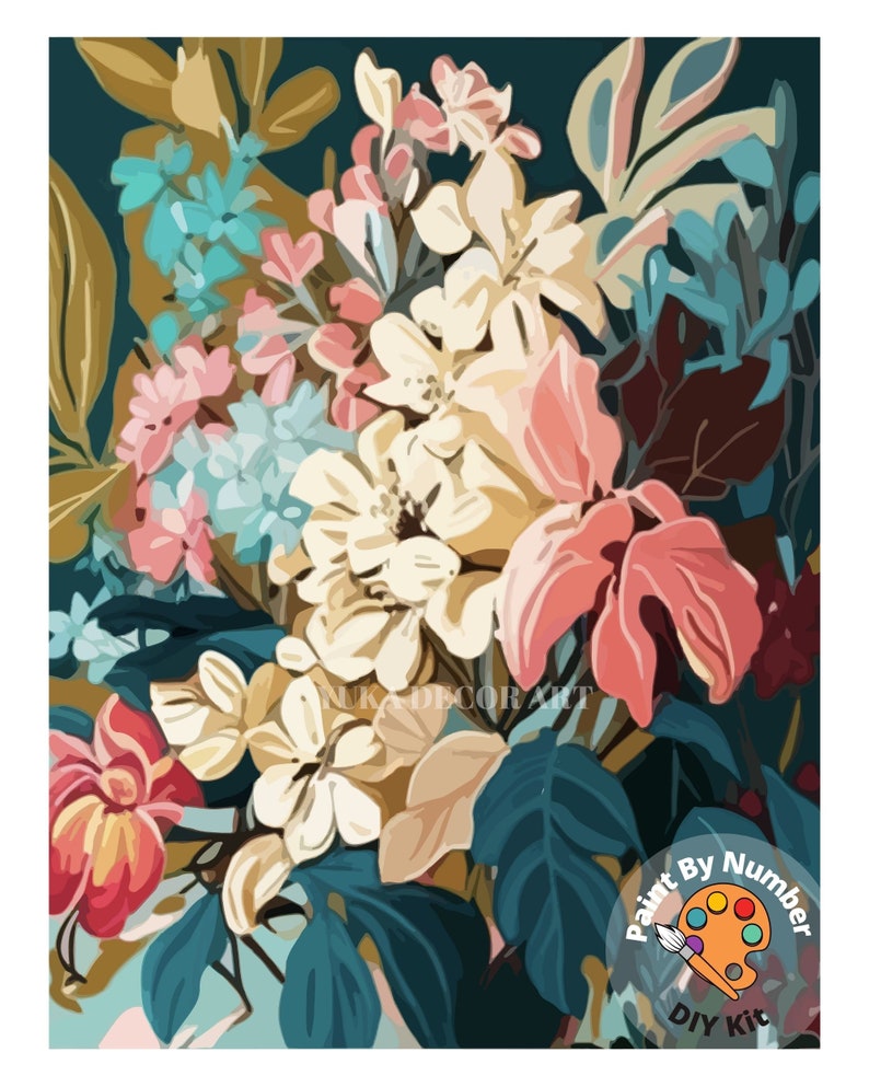 Spring Flowers PAINT by NUMBER Kit for Adults Minimalist Botanical ...