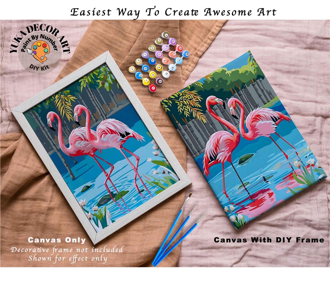 Pink Flamingos PAINT by NUMBERS Kit for Adults Set of 2 Vibrant Vintage ...