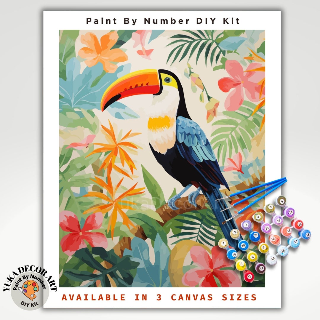 Bird PAINT by NUMBERS Kit for Adults Watercolour Style Vintage Art ...
