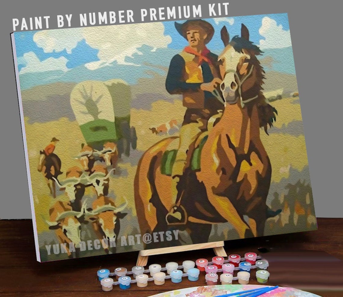 Vintage PAINT by NUMBER Kit Adult Cowboy Desert Art Easy - Etsy