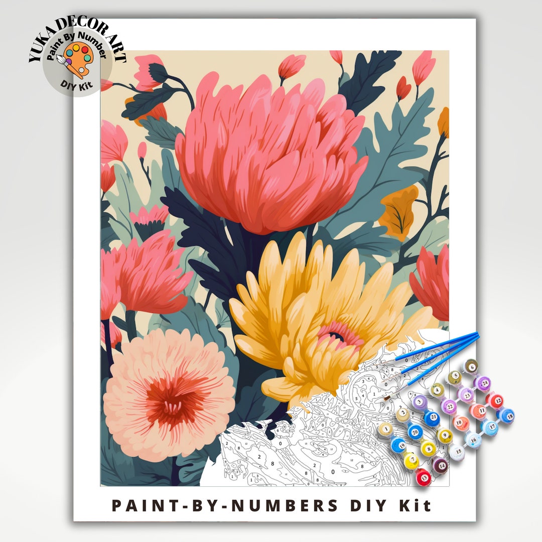 PAINT by NUMBER Kit Adult Spring Flowers Vintage Whimsical Pastel Wall Art Easy Beginner Acrylic ...