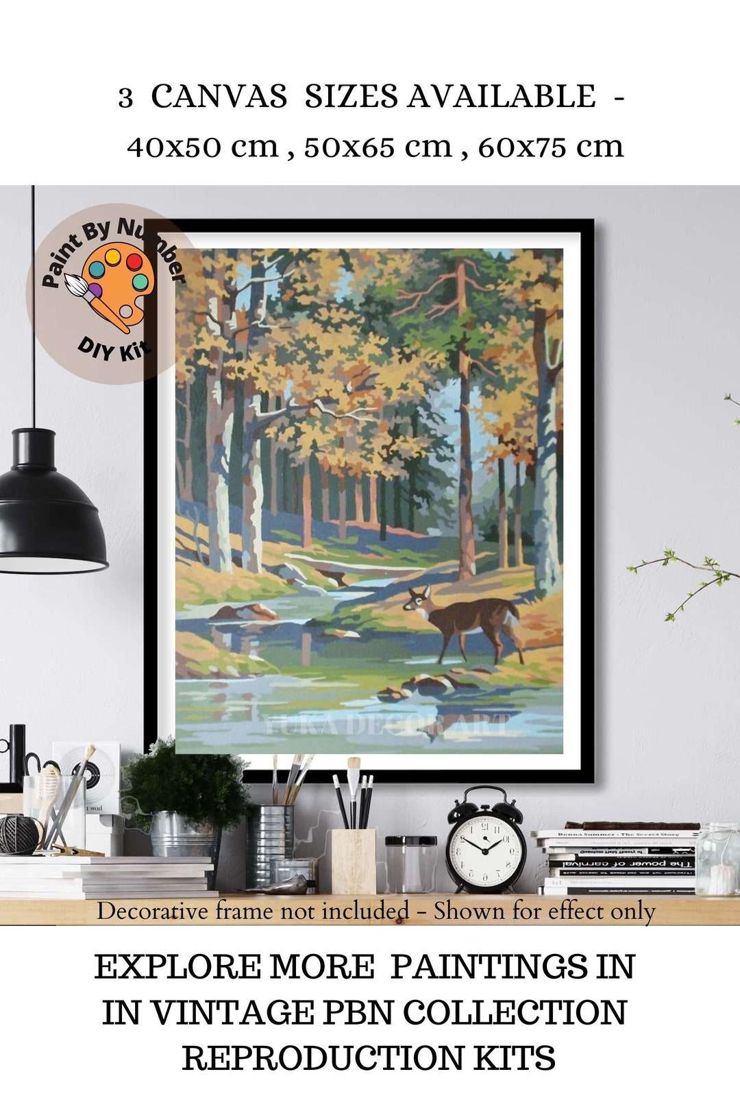 Vintage Style PAINT by NUMBER Kit Adult, Stream River Landscape Art ...