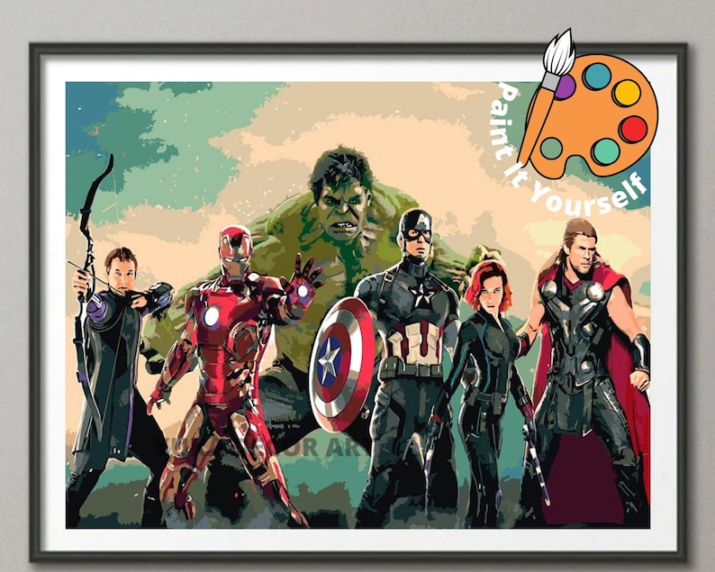PAINT by NUMBER Kit Kids Avengers Team Superheroes ArtEasy | Etsy
