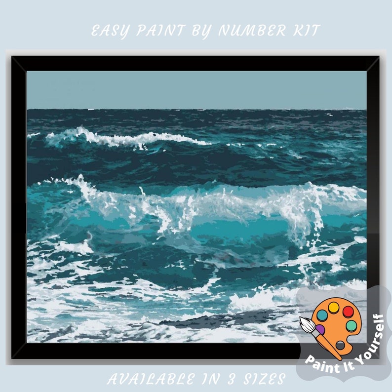 Seaside PAINT by NUMBERS Kit for Adult & Kids, Sea Waves Beach DIY ...